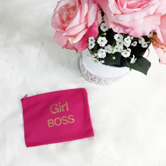 Bags | Girl Boss Pink Gold Cosmetic Bag | Poshmark